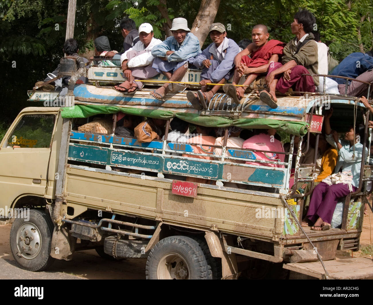 riding on the roof local bus in Bagan Myanmar Stock Photo - Alamy