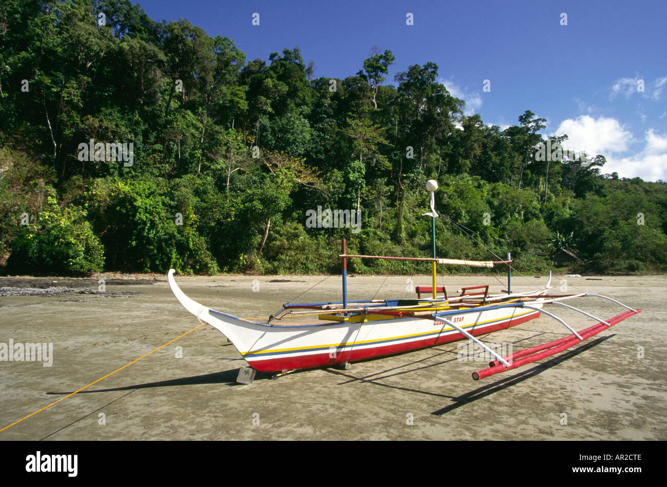 Philippines Palawan outrigger boat on beach near Sabang Stock Photo - Alamy