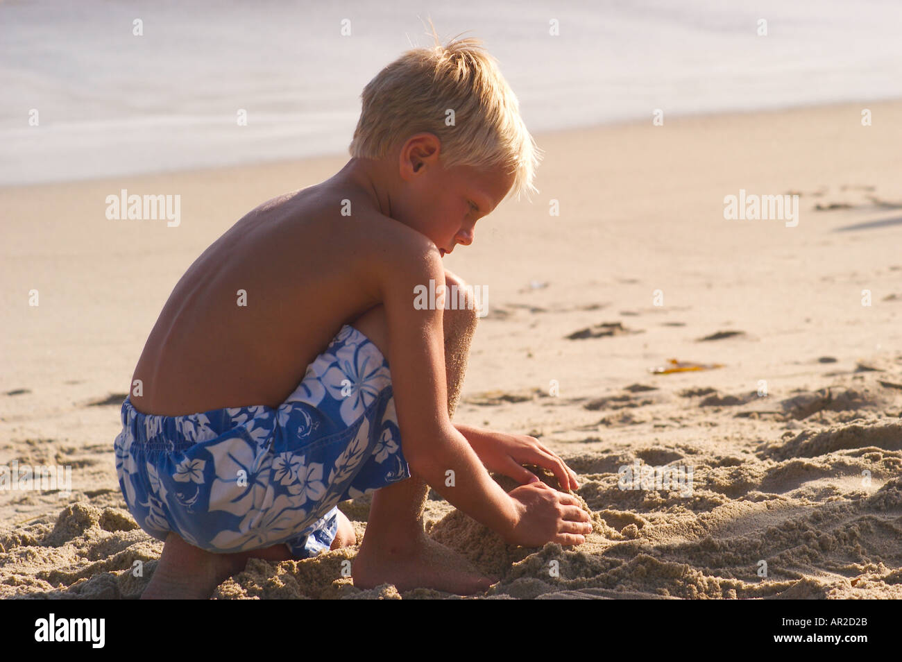 boy building sand castle Stock Photo - Alamy