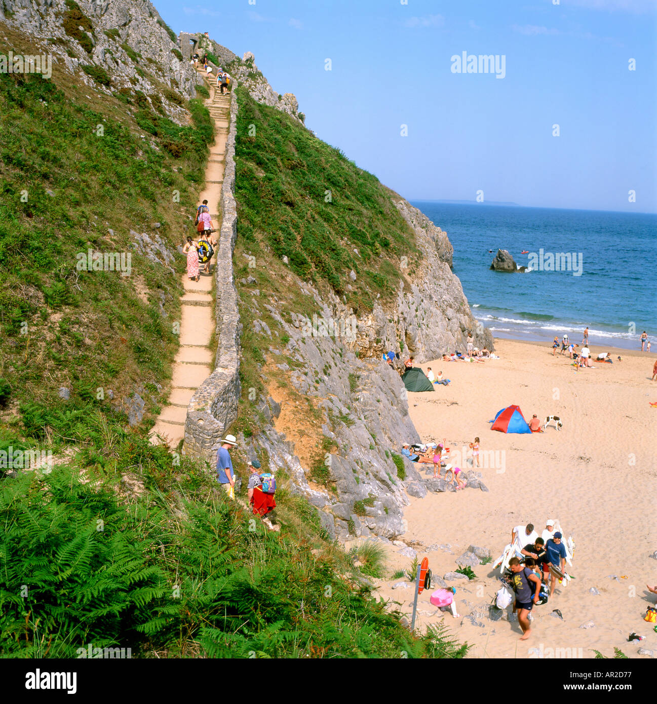 People at the beach in summer Barafundle Bay Stackpole Pembrokeshire ...