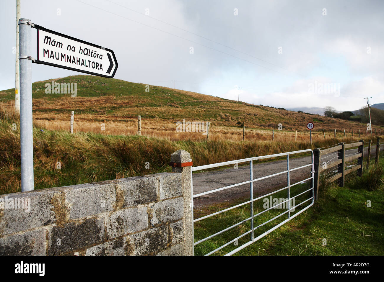 Rural Road Sign in Gaeltacht in Slea Head Dingle Peninsula County Kerry ...