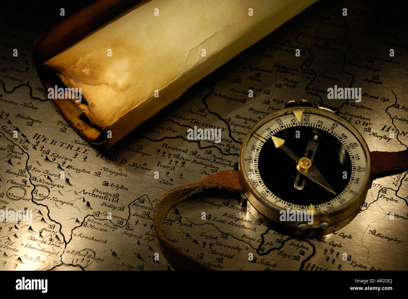 Old compass on map hi-res stock photography and images - Alamy
