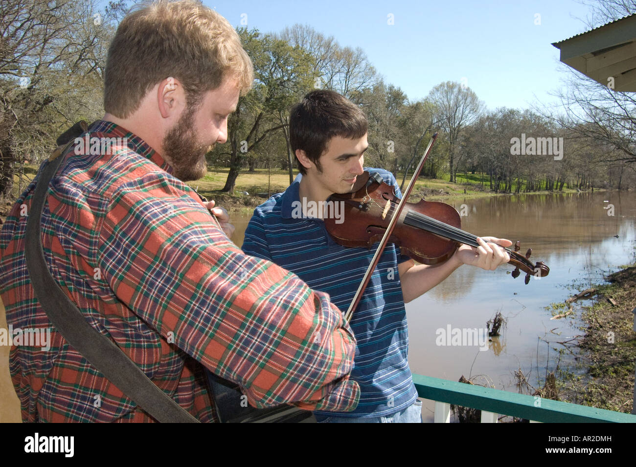 Cajun musicians on Bayou Teche, Breaux Bridge, Louisiana Stock Photo ...