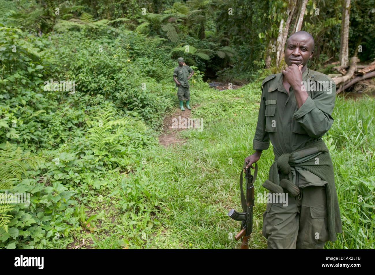 Africa Uganda Bwindi Impenetrable National Park Guard carrying AK 47 ...