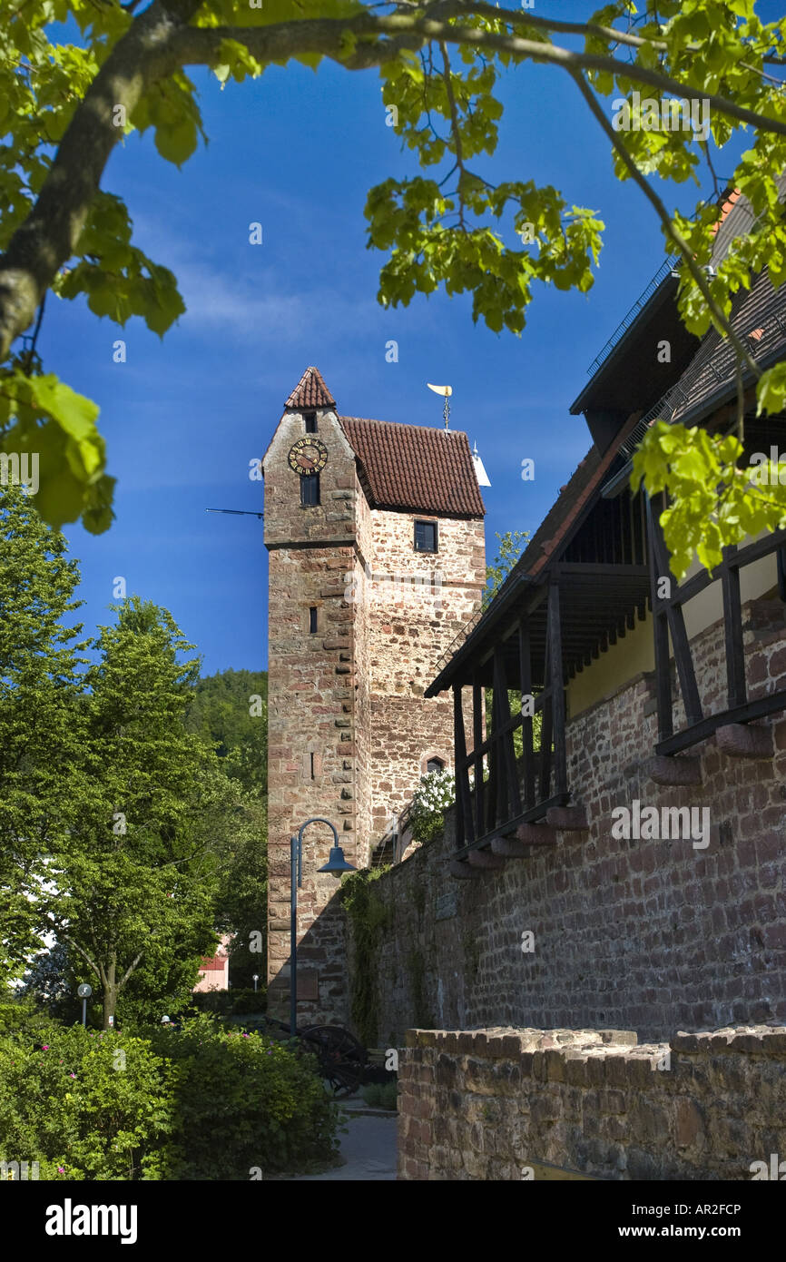 Eberbach, city wall and fire tower, Germany, Baden-Wuerttemberg ...