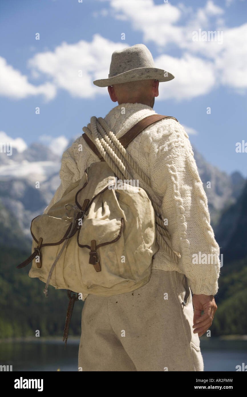 Historic mountain climber with climbing rope hi-res stock photography ...