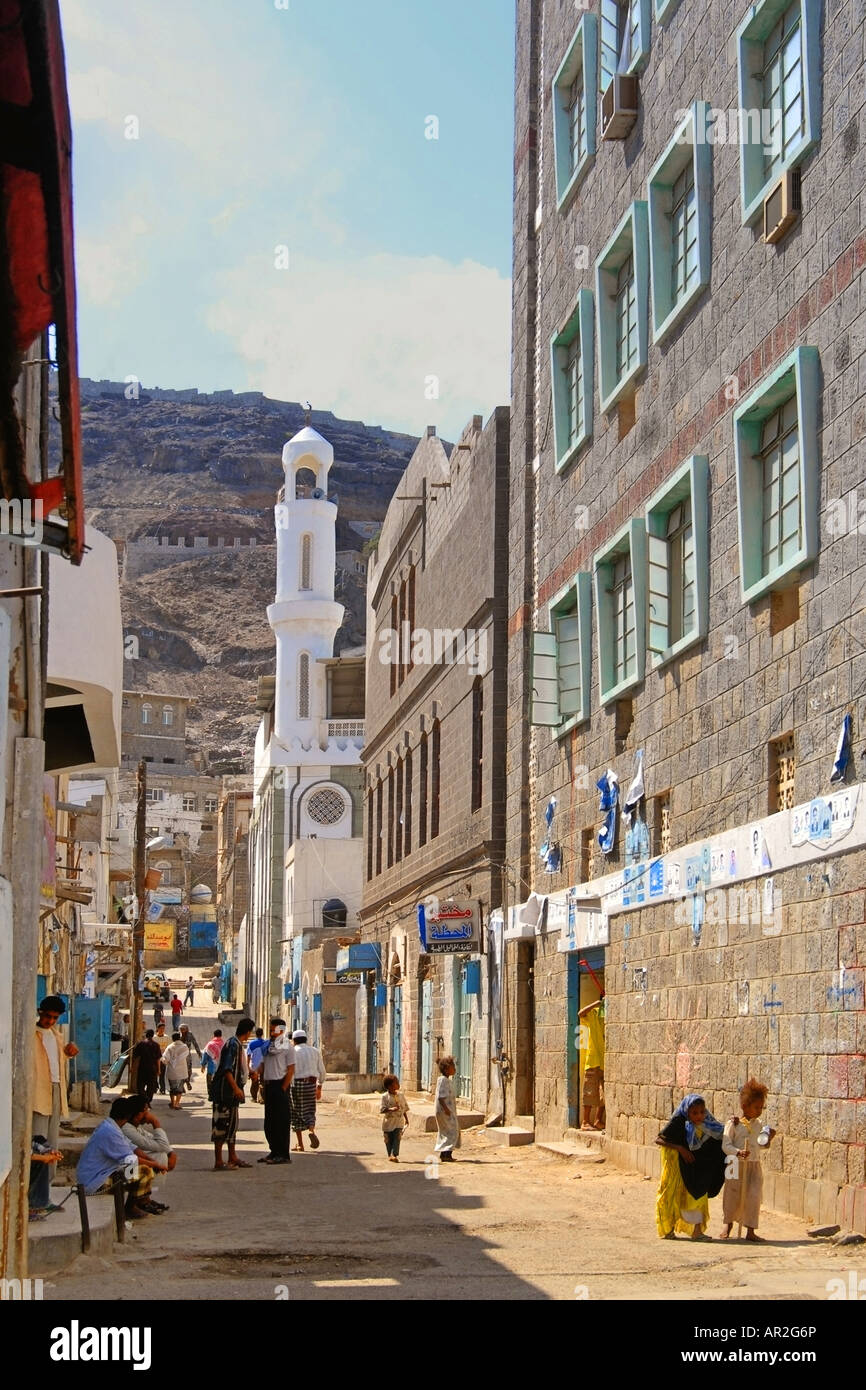 typical street scene in the traditional Arabian city of Aden in Yemen ...