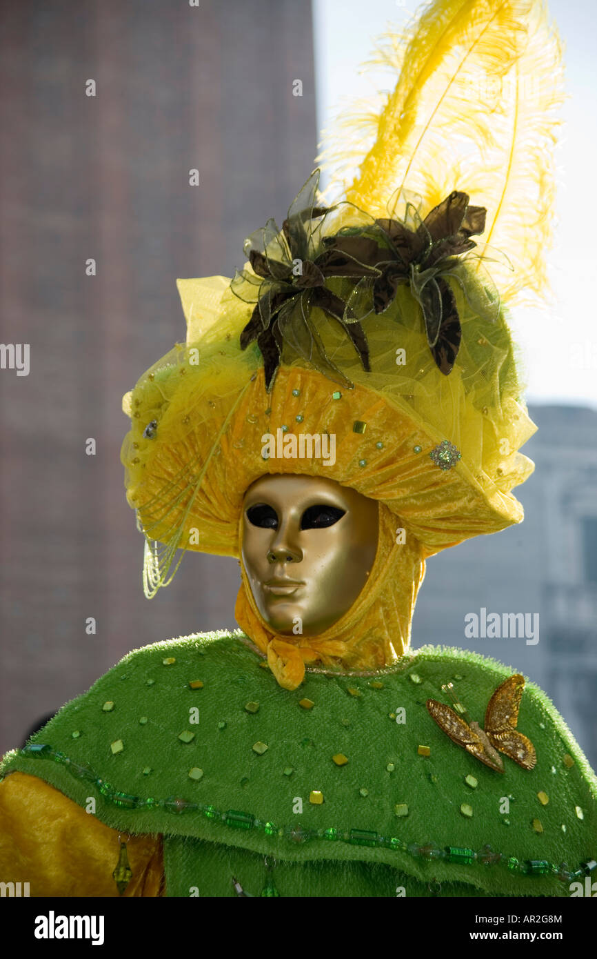 Reveller in mask and costume at the Venice carnival, in St Mark's ...