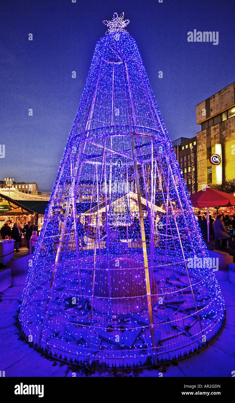 blue Christmas tree on Christmas market in citycenter, Germany, North ...