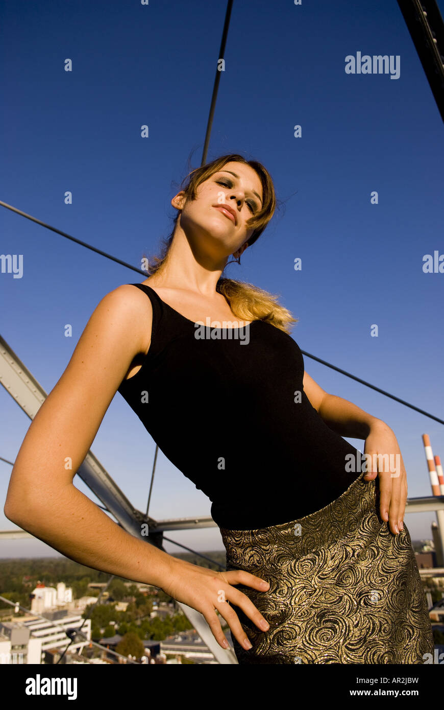 young woman posing on viewing platform Stock Photo - Alamy