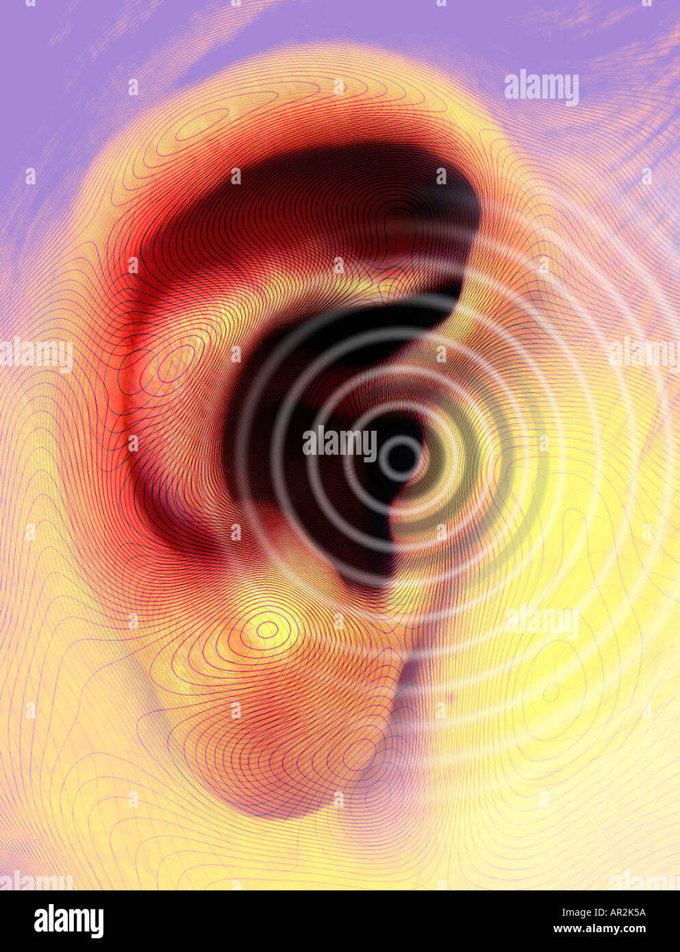 abstract illustration of an ear illustrating the concept of hearing ...
