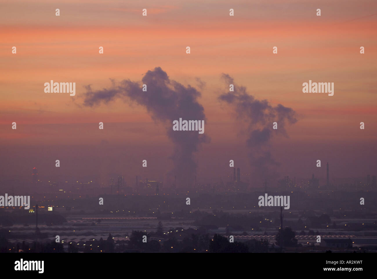 factory fumes at sunset, Austria, Vienna Stock Photo - Alamy