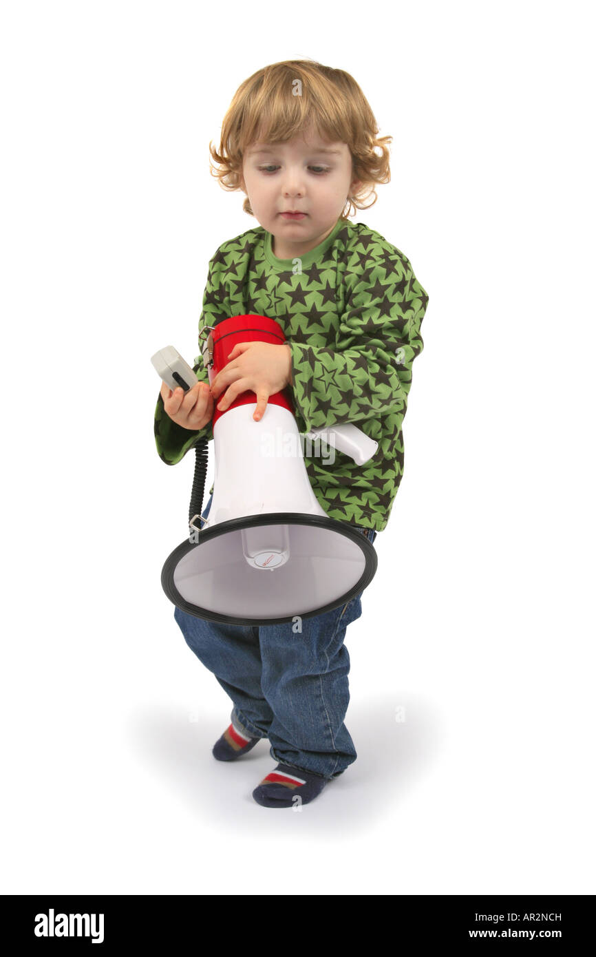 small boy with megaphone Stock Photo - Alamy