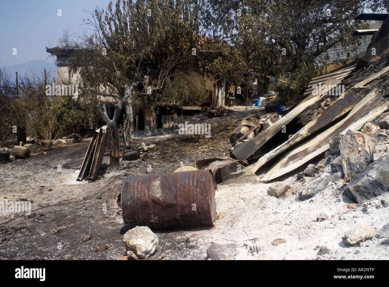forest fires in Greece in summer 2007, burned house, Zacharo Stock ...
