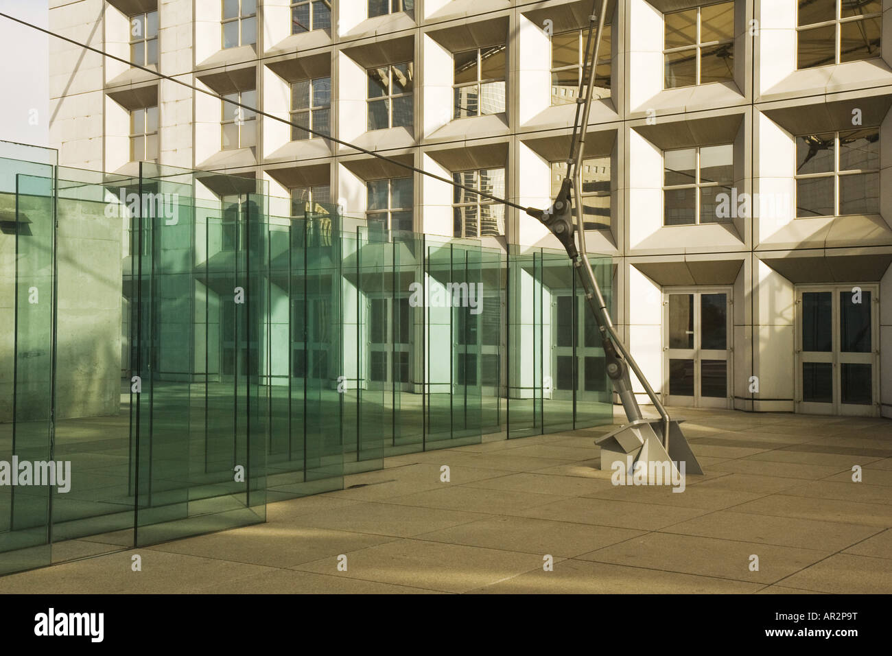 glass walls of the terrace of the grand arche, France, La Defense ...