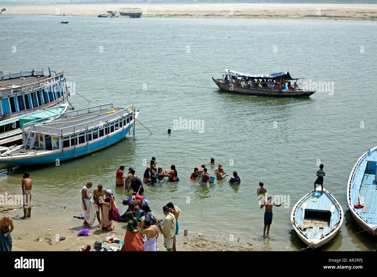 Ritual morning bath. Shivala Ghat. Ganges river. Varanasi. India Stock ...