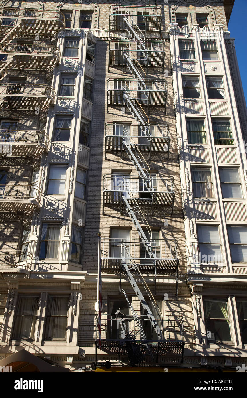 Fire Escape Appartment block Downtown San Francisco California Stock ...