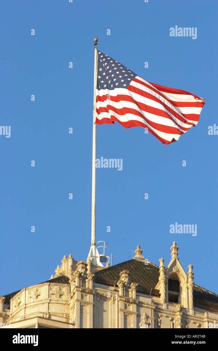 American Flag on building Nob Hill San francisco California USA Stock ...