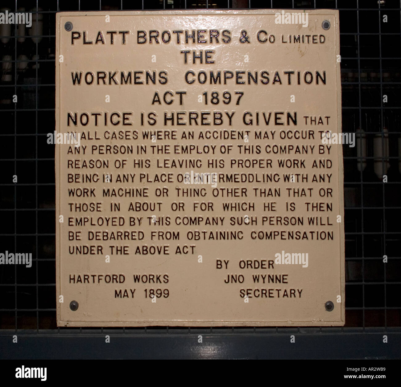 Sign at a cotton mill exhibit Museum of Science and Industry Manchester ...