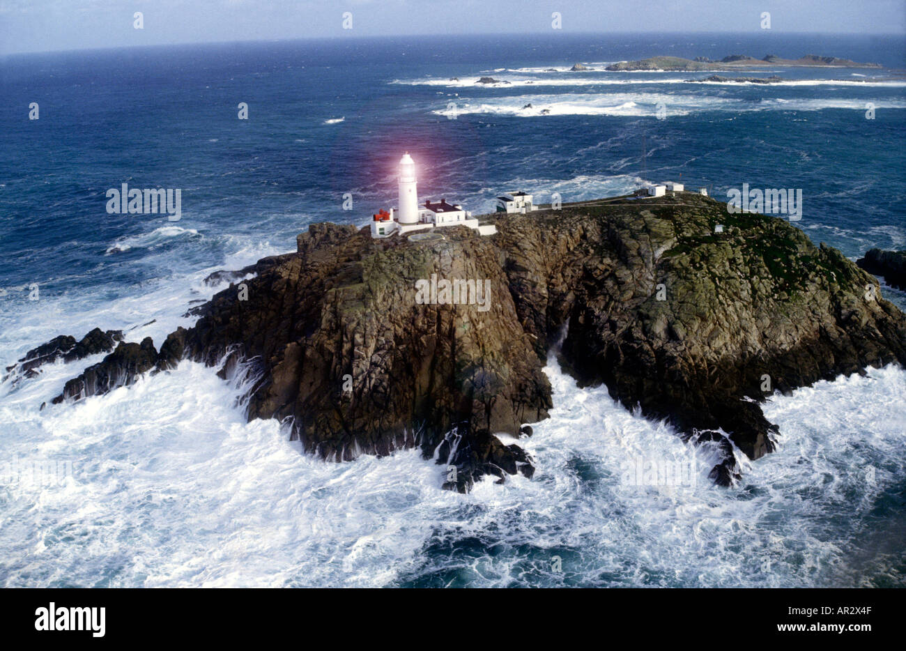 Round Island lighthouse Isles of Scilly Atlantic Ocean England UK Stock ...