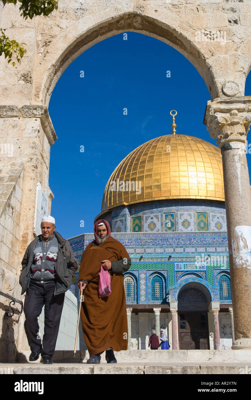 Israel Jerusalem Dome of the Rock two palestinian men walking down ...