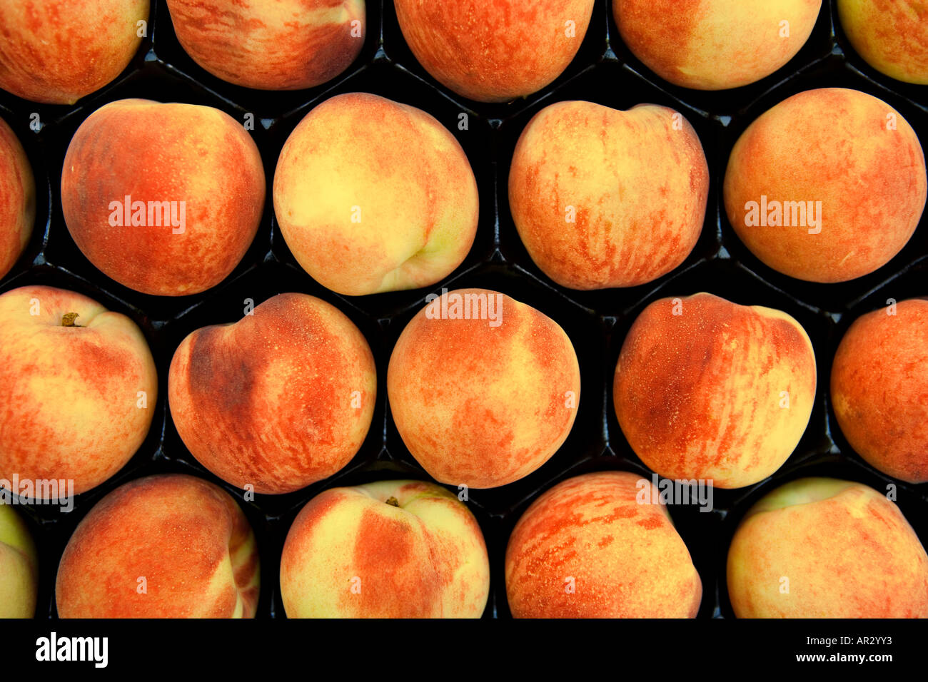 Shot of many peaches in a fruit tray Stock Photo - Alamy