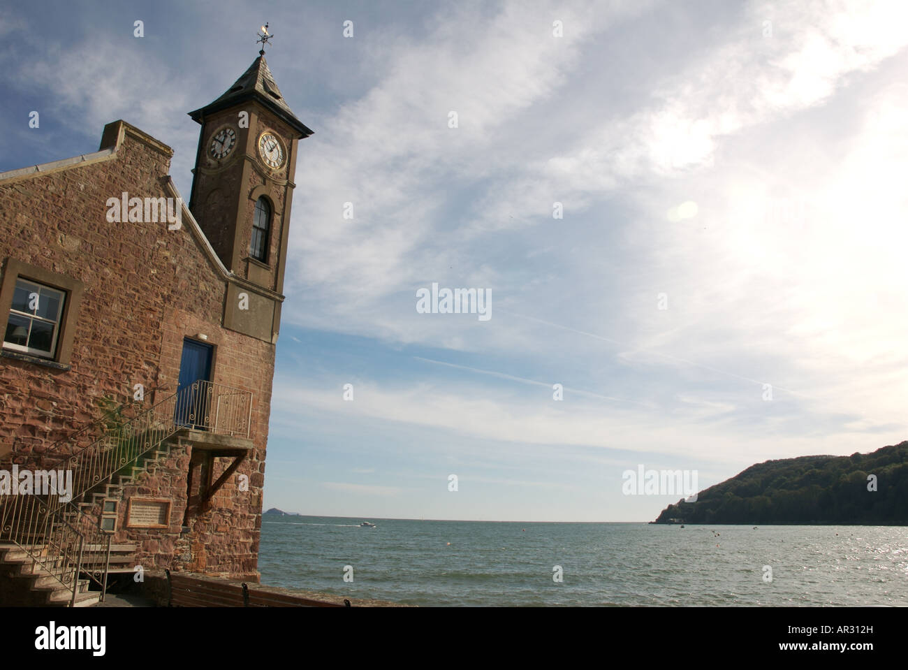 The Institute clock tower in the village of Kingsand, Cornwall Stock ...