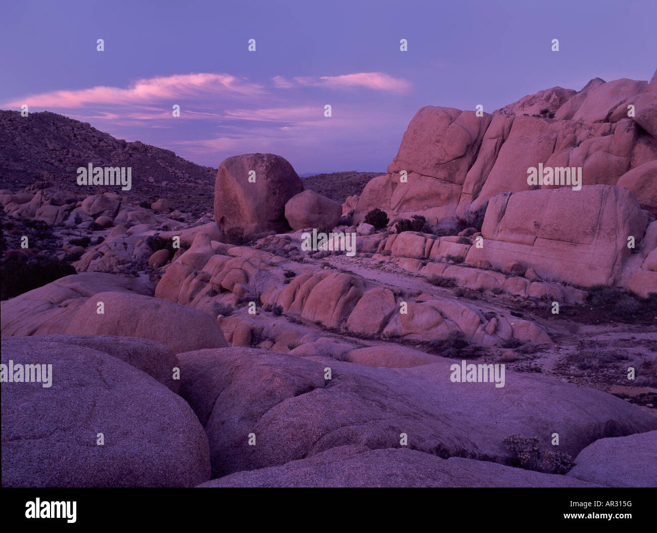 Monzogranite in Split Rock area after sunset, Joshua Tree National Park ...