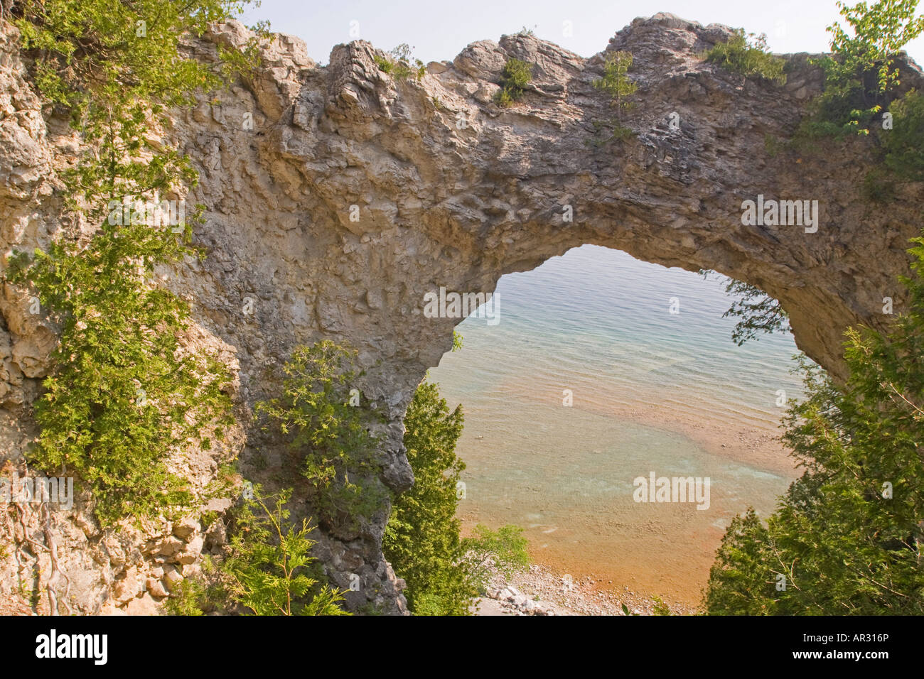 The Arch Rock limestone formation on Mackinac Island in Michigan Stock ...