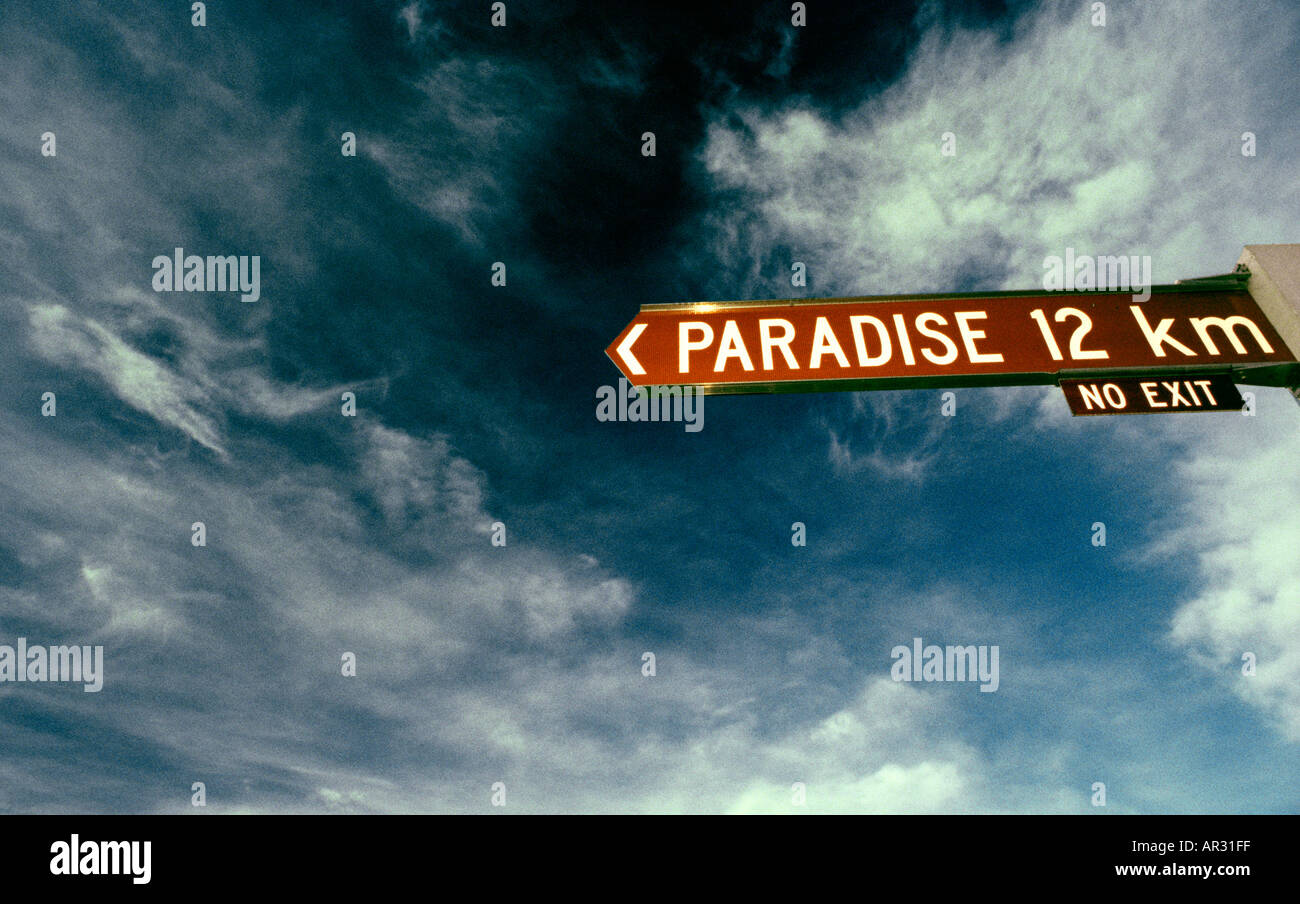 Paradise No Exit road sign in New Zealand near Glenorchy a small town ...