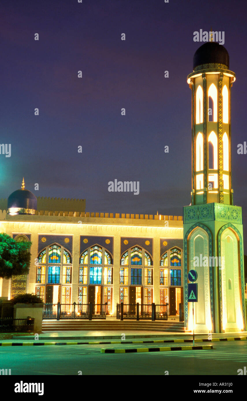 Illuminated mosque at night, Muscat, Oman, Middle East, Asia Stock ...