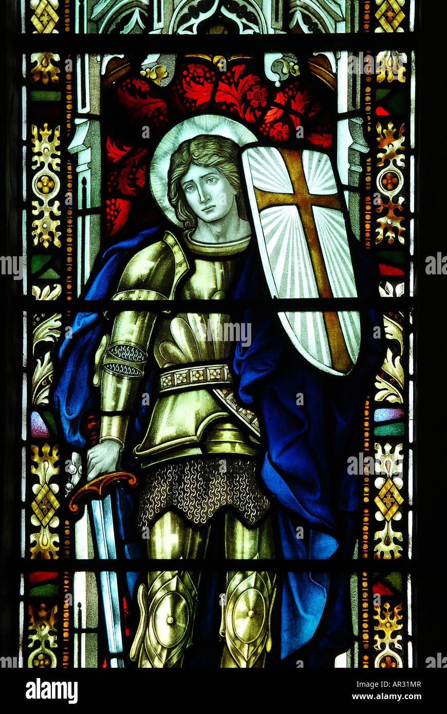 fairford church stained glass, saint george Stock Photo - Alamy