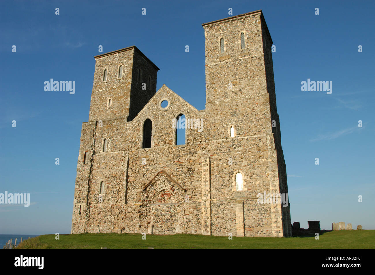 Remains of St Marys Church Reculver Towers at Reculver Kent England ...