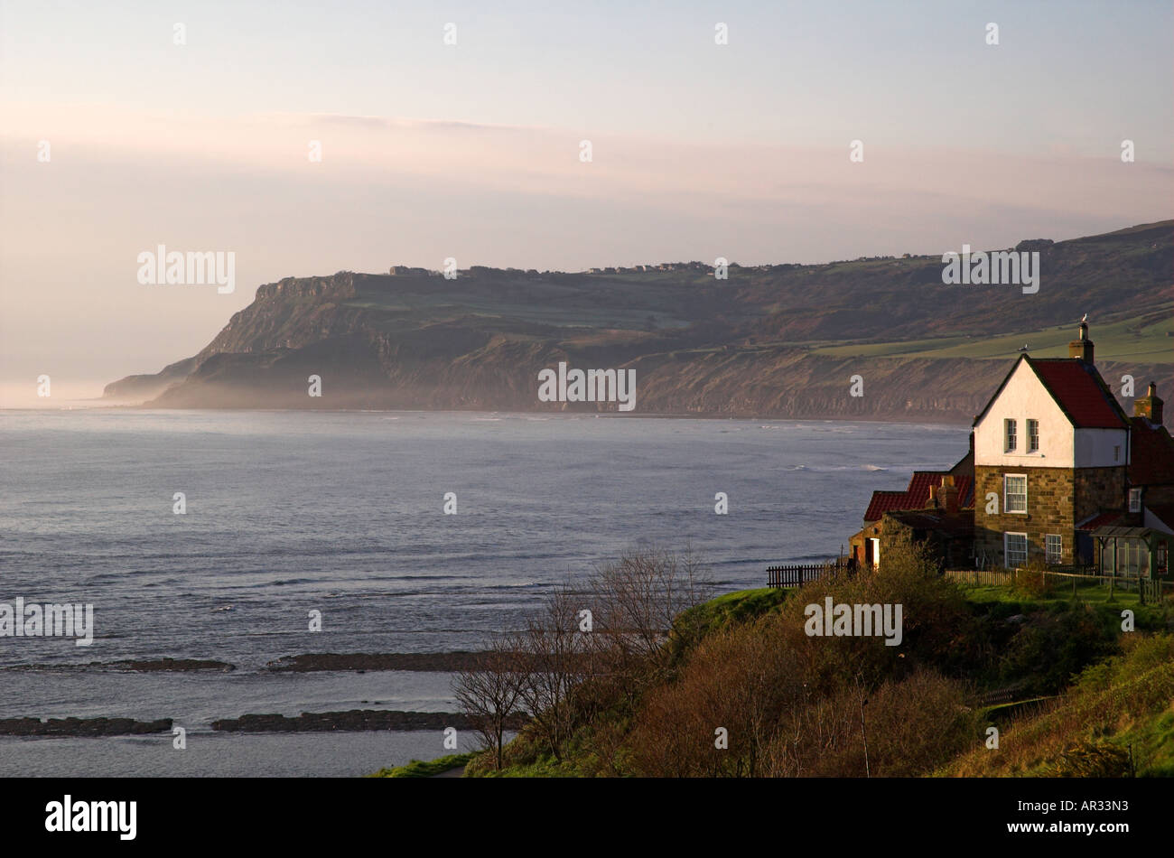 Robin Hoods Bay looking towards Ravenscar, North Yorkshire, England ...