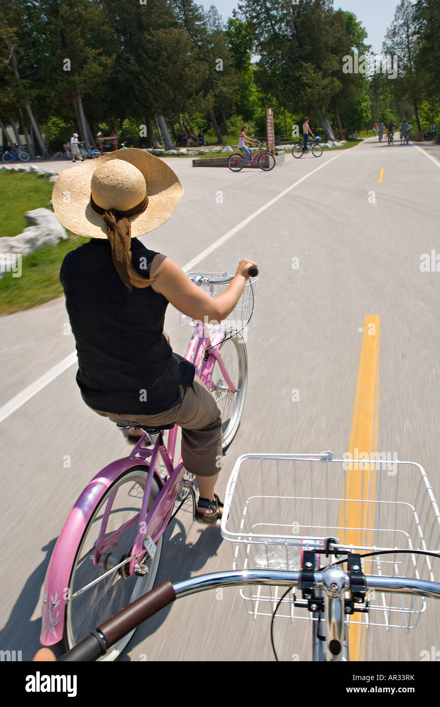 First person view of biking around Mackinac Island in Michigan with a ...