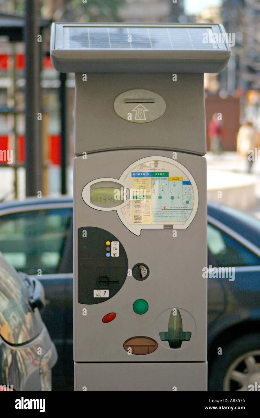 Solar powered parking meter in Northern Spain Stock Photo - Alamy