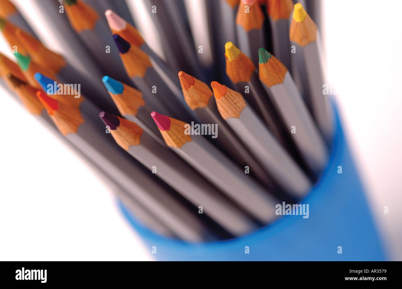Close up of Coloured pencil crayon crayons pencils in pot Stock Photo ...