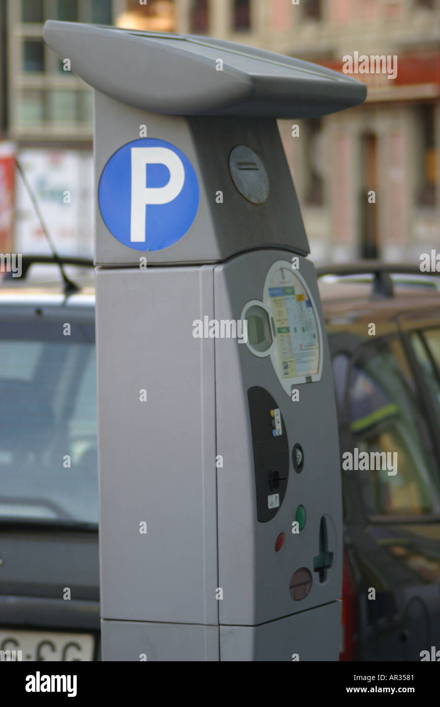 Solar powered parking meter in Northern Spain Stock Photo - Alamy