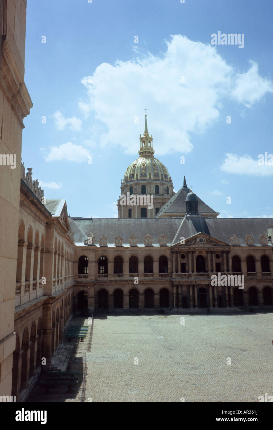 Cour d'honneur and dome in the Invalides palace in Paris Stock Photo ...