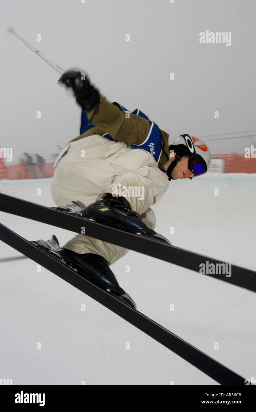 Freestyle skiing in half pipe Mont Tremblant Quebec Canada Stock Photo ...