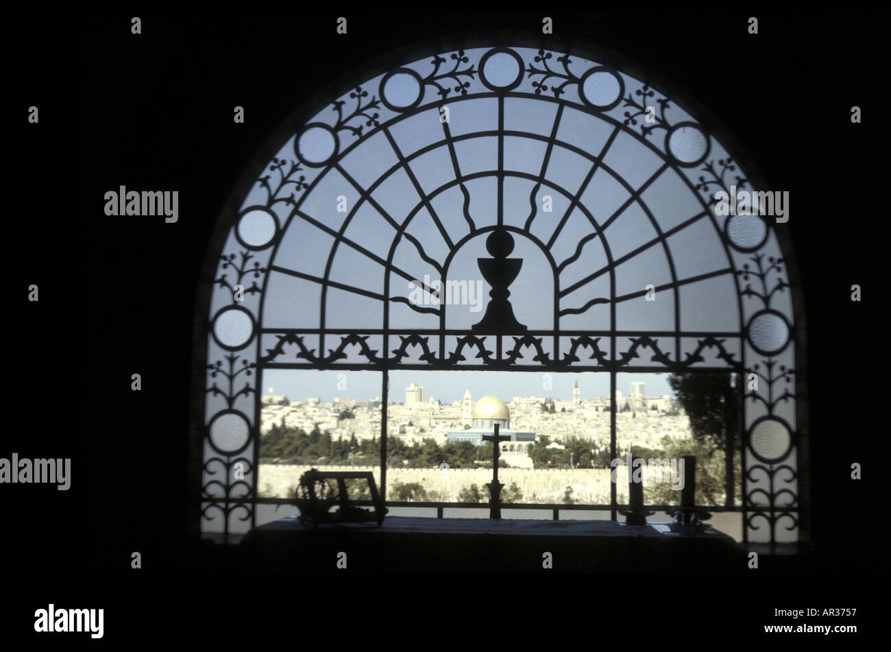 Window in Dominus Flevit Franciscan Church in Jerusalem, Holy Land ...