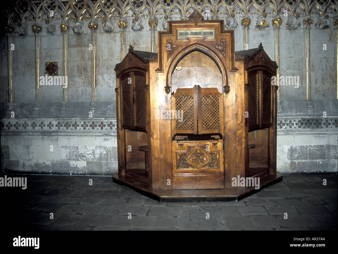 Catholic confessional box in Barcelona Cathedral, Catalonia Stock Photo ...