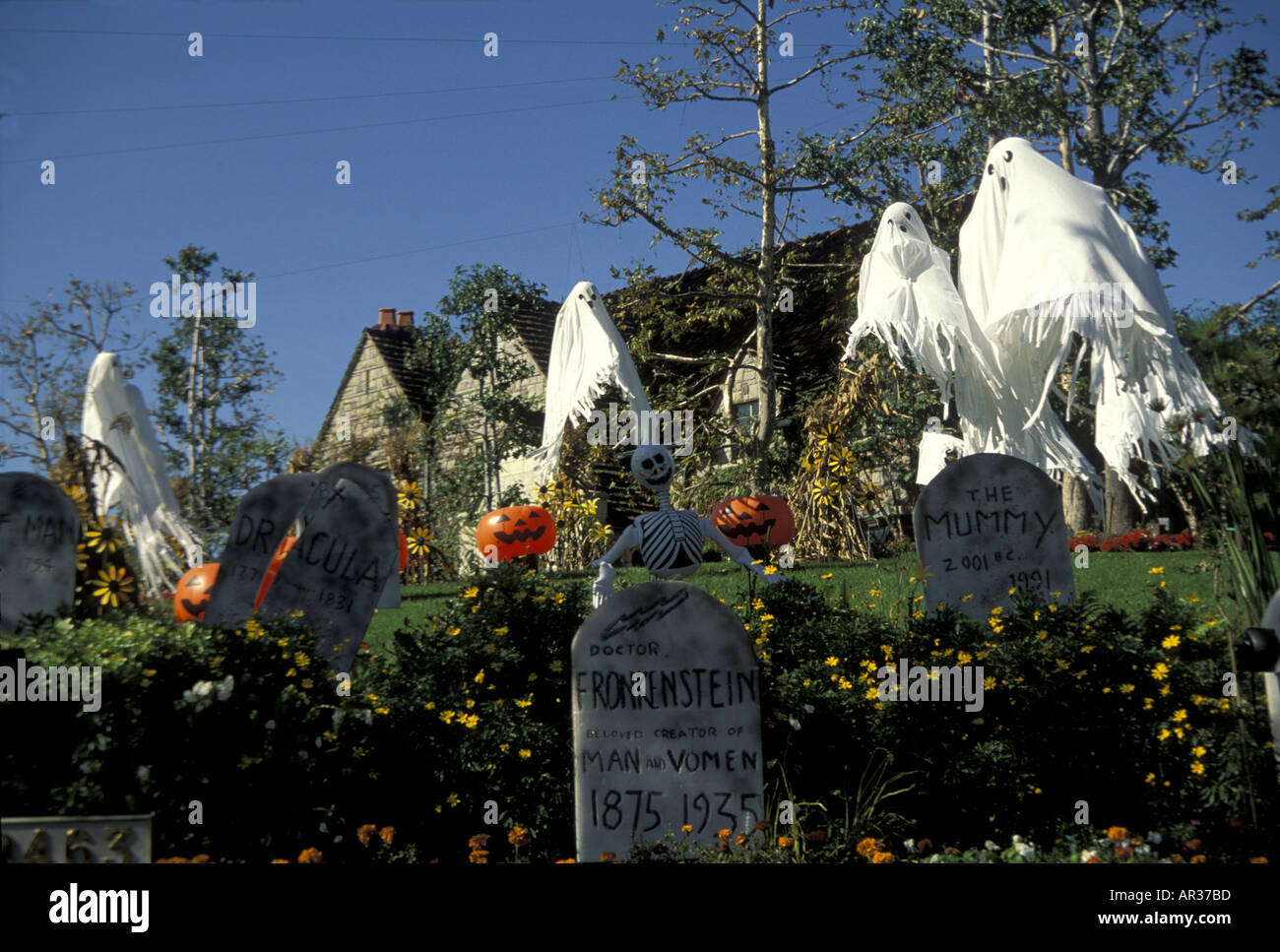 A spooky display in a garden for Halloween, on October 31st Stock Photo ...