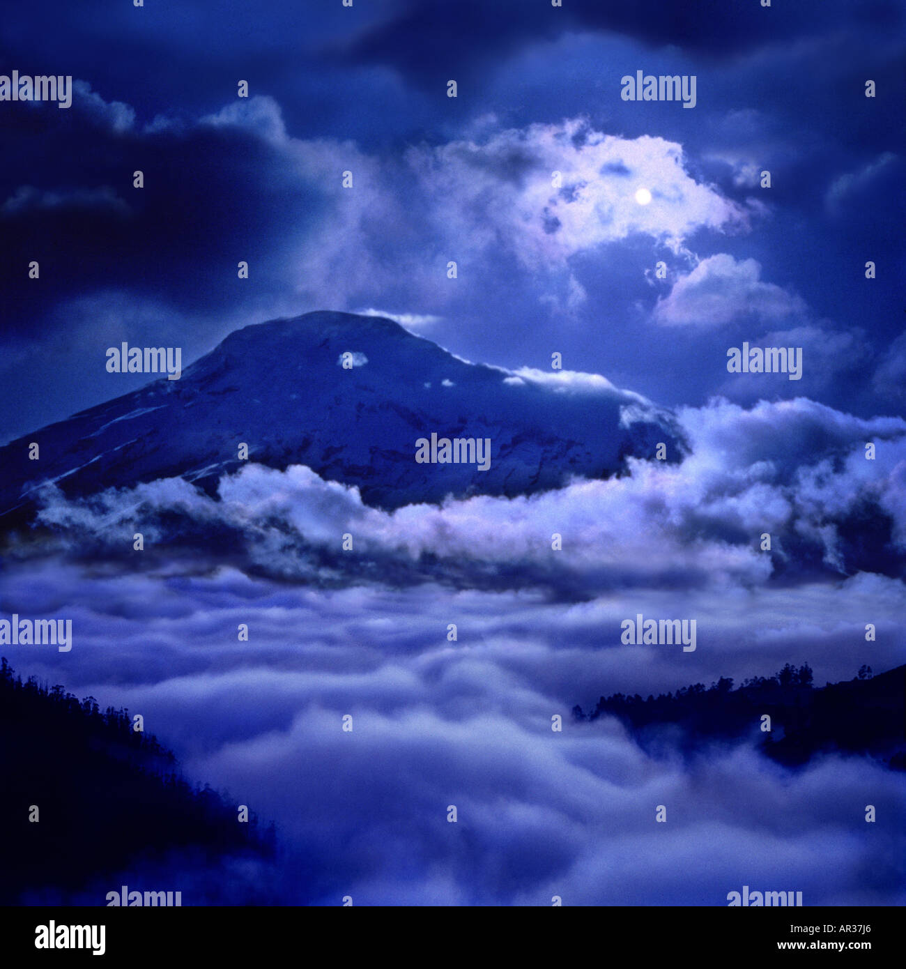 Moon over Chimborazo volcano, Ecuador, South America Stock Photo - Alamy