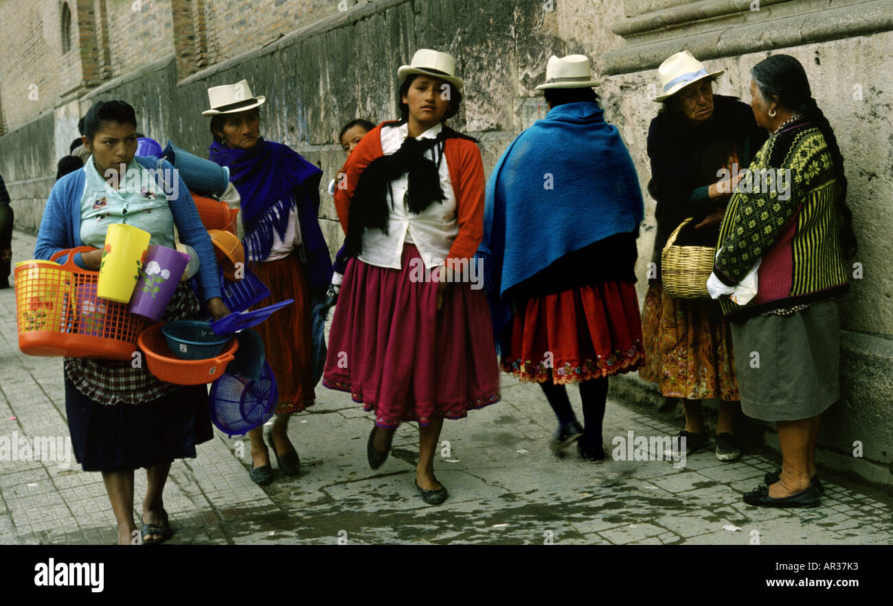 Indio women near Cuenca Cathedral, Cuenca, Ecuador South America Stock ...