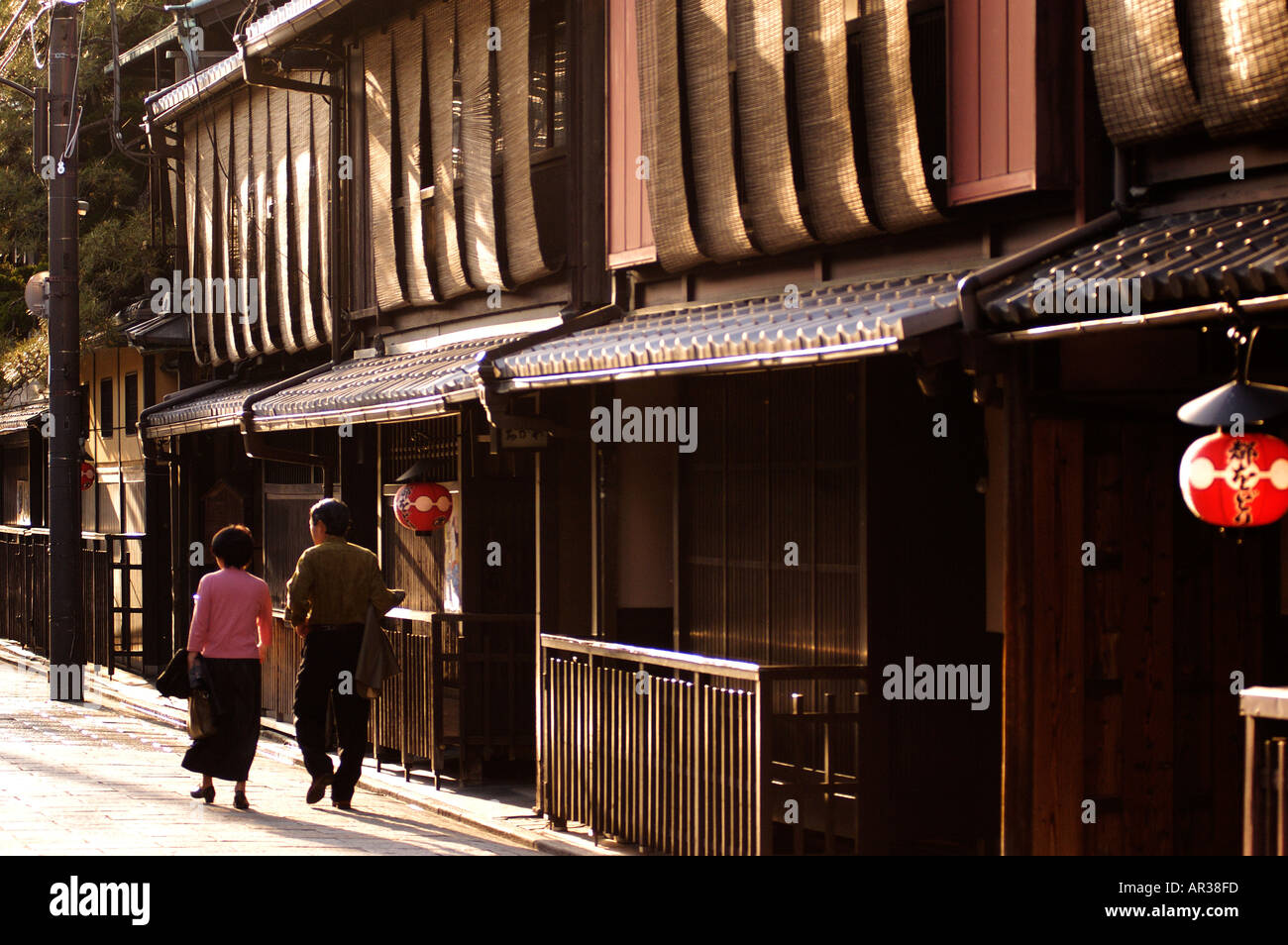 Traditional wooden teahouses and restaurants in Gion Kyoto Japan Stock ...