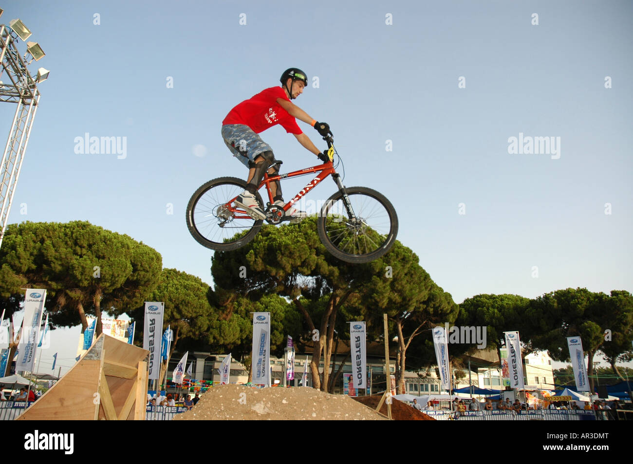 Extreme Bicycle sport jump the rider sitting on the bike Stock Photo ...