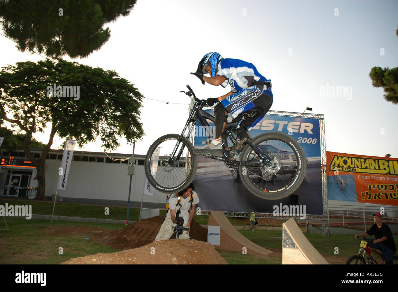 Extreme Bicycle sport jump the rider sitting on the bike Stock Photo ...