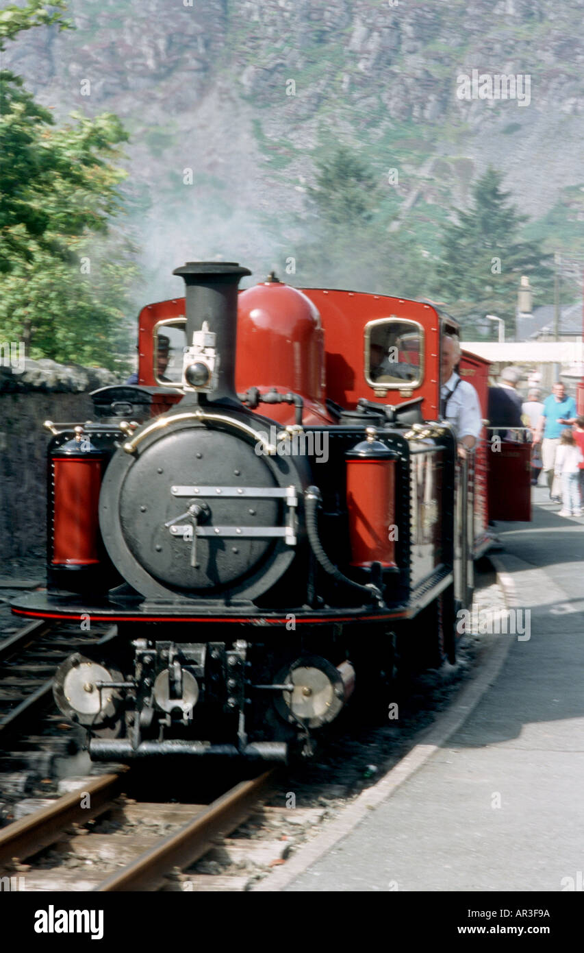 Red steam train Ffestiniog to Porthmadoc railway Wales UK Stock Photo ...