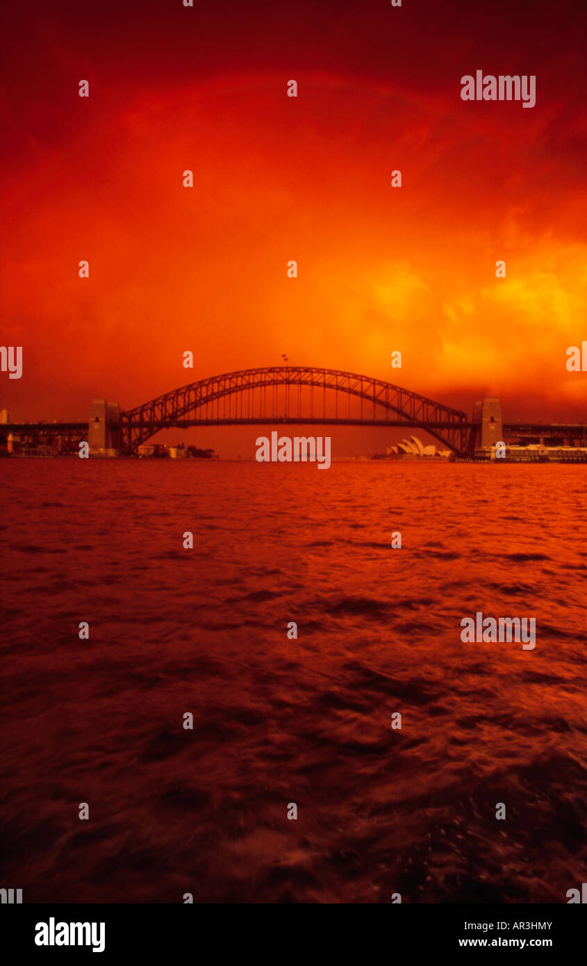 storm over Sydney Harbour, dramatically lit at sunset, from McMahon’s ...